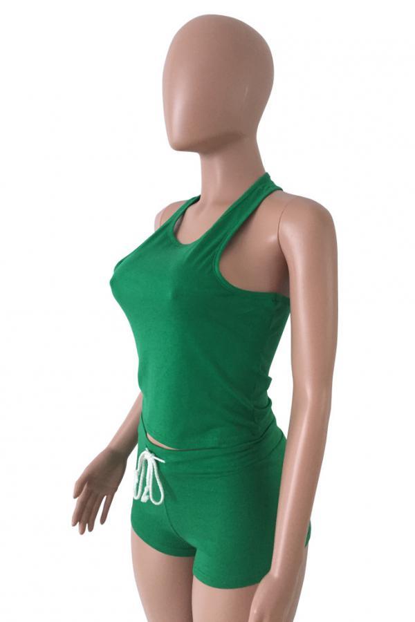Green knit Sexy Patchwork Two Piece Suits Solid Straight Sleeveless Two ...