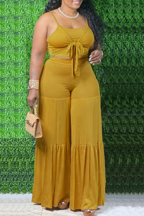 Wholesale Yellow Sexy Solid Bandage Patchwork Frenulum With Bow ...