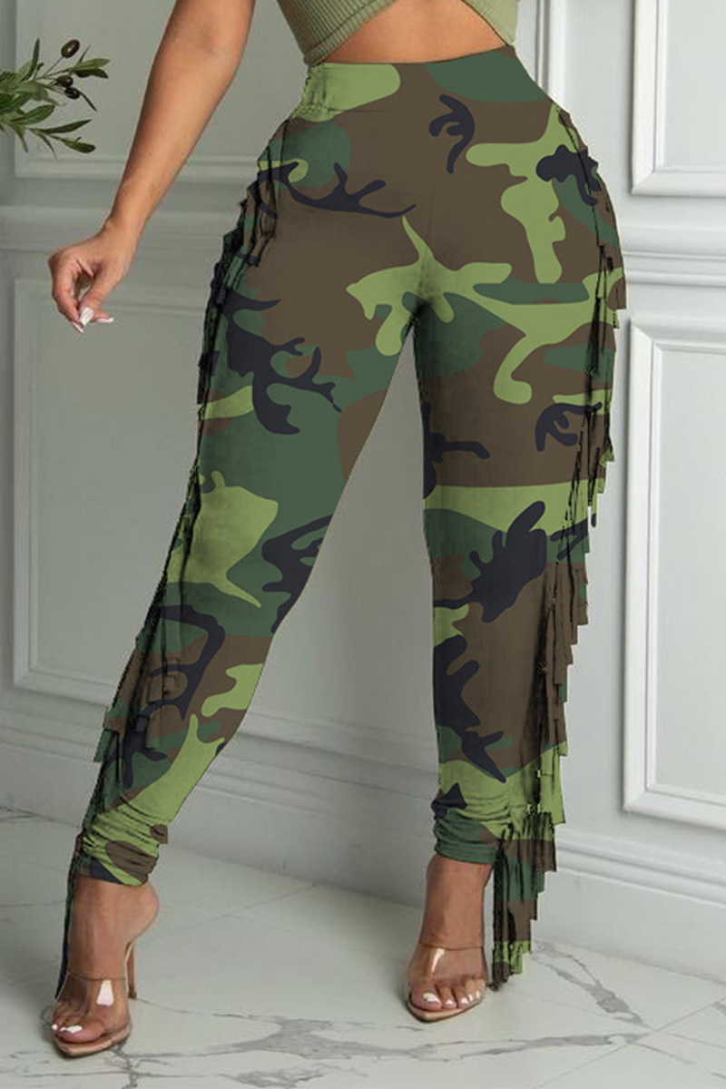 Wholesale Camouflage Tassel High Waist Pencil Fringe Trim Skinny Pants ...