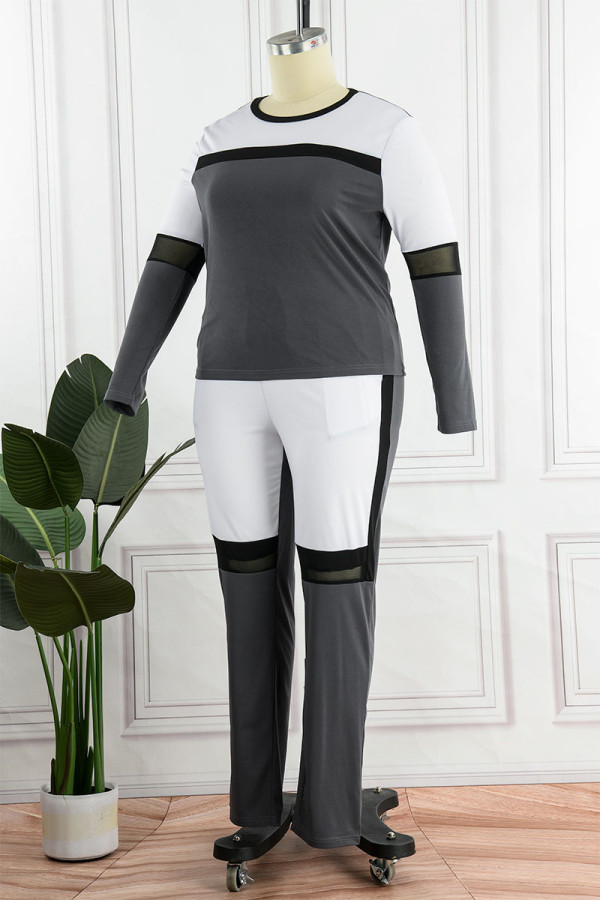 Wholesale Blue Casual Sportswear Solid Patchwork O Neck Plus Size Two ...