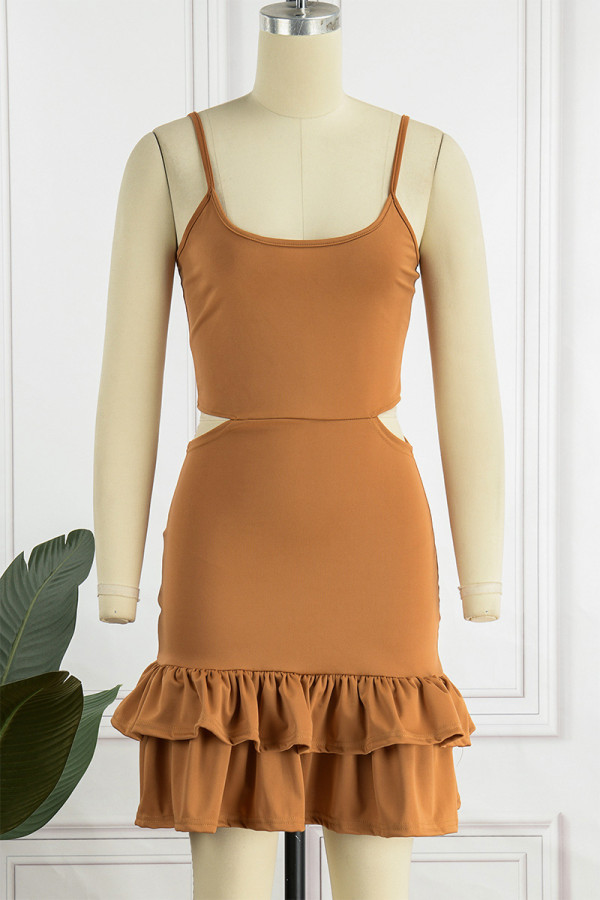 Wholesale Black Sexy Casual Solid Spaghetti Strap Wrapped Skirt Dresses ...