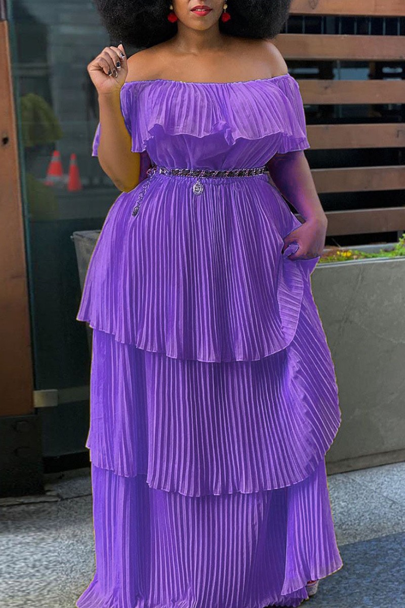Wholesale Purple Casual Solid Patchwork Off The Shoulder Pleated