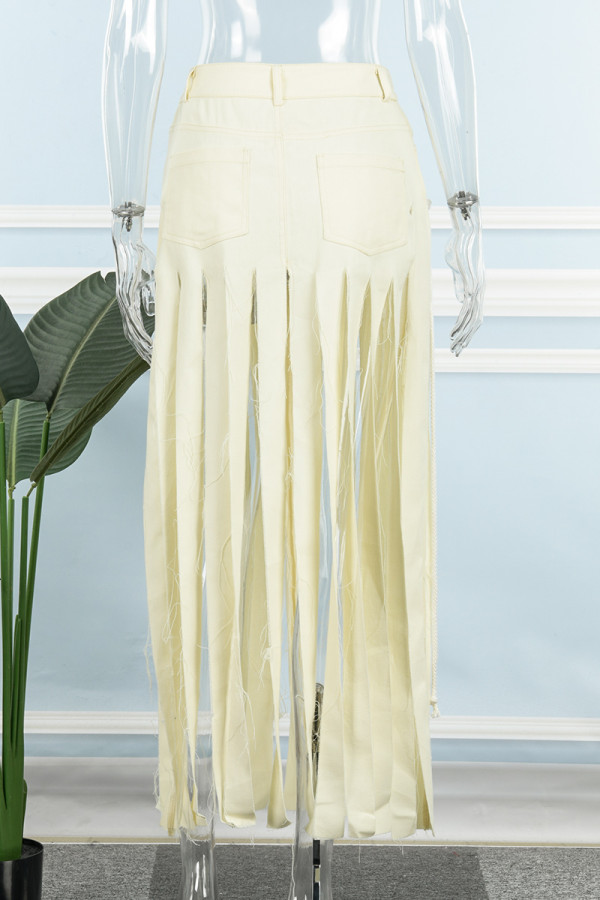 Wholesale Apricot Casual Solid Tassel Patchwork Regular Mid Waist ...