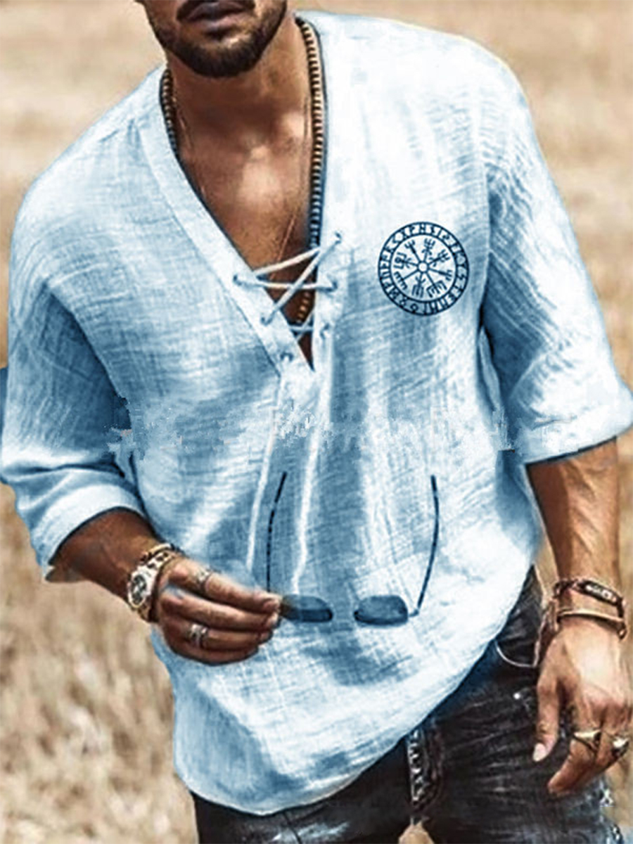 Wholesale Light Blue Men's Viking Vegvisir V Neck Long Sleeve Tunic ...