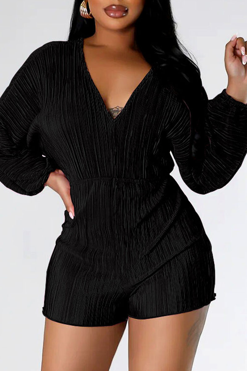 Wholesale Black Sexy Solid Bandage Backless V Neck Regular Rompers ...