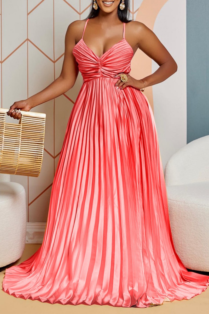 Wholesale Pink Sexy Formal Gradual Change Print Backless Pleated ...