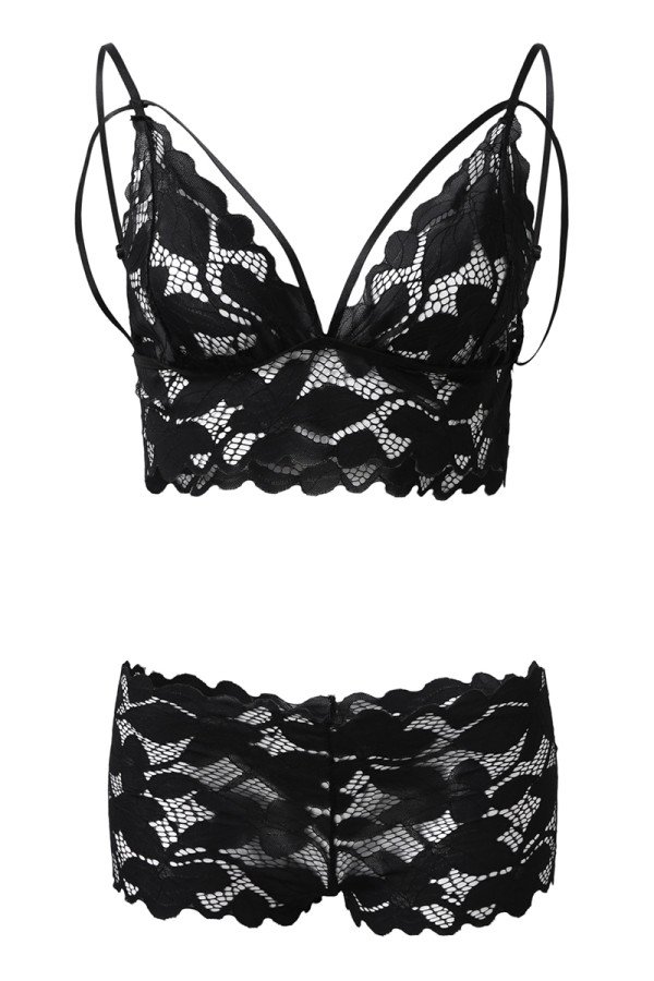 Wholesale Black Sexy Solid Lace Hollowed Out Patchwork With Bow