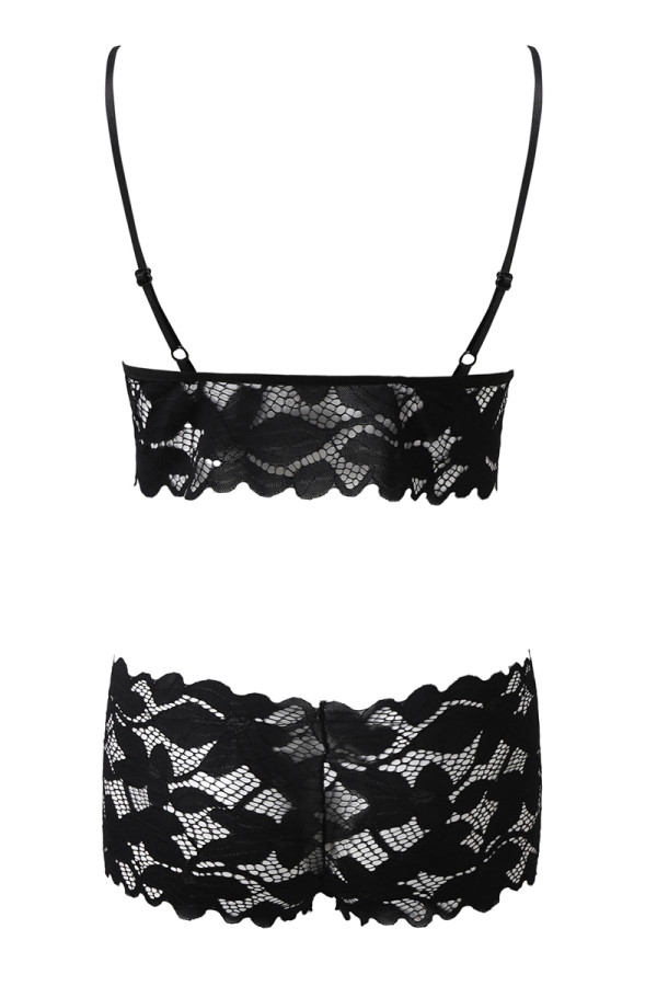 Wholesale Black Sexy Solid Lace Hollowed Out Patchwork With Bow