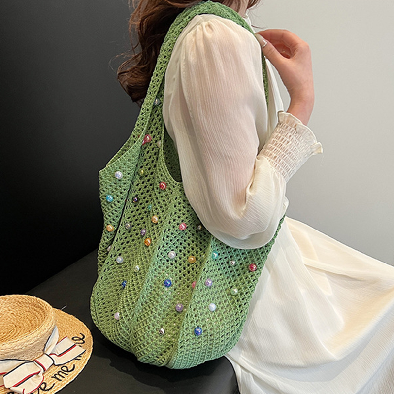 Wholesale Green Daily Patchwork Pearl Weave Bags WS114609-2