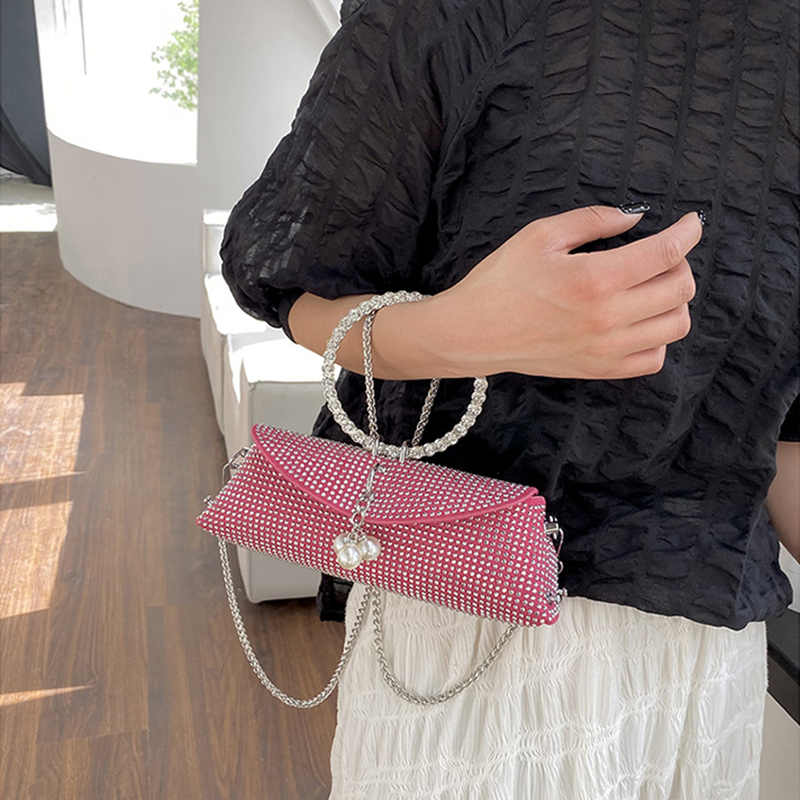 Wholesale Rose Red Elegant Formal Solid Chains Pearl Rhinestone Bags ...