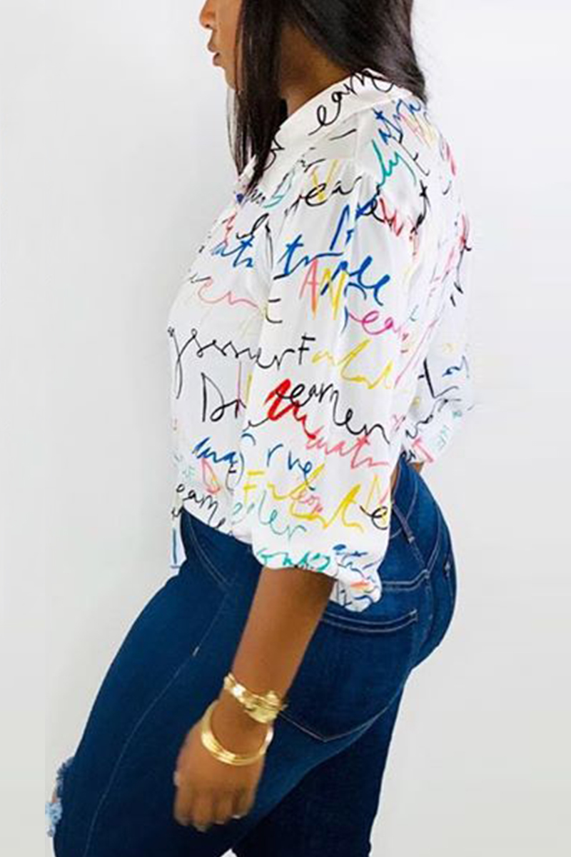 Autumn New Casual Print Irregular White Shirt