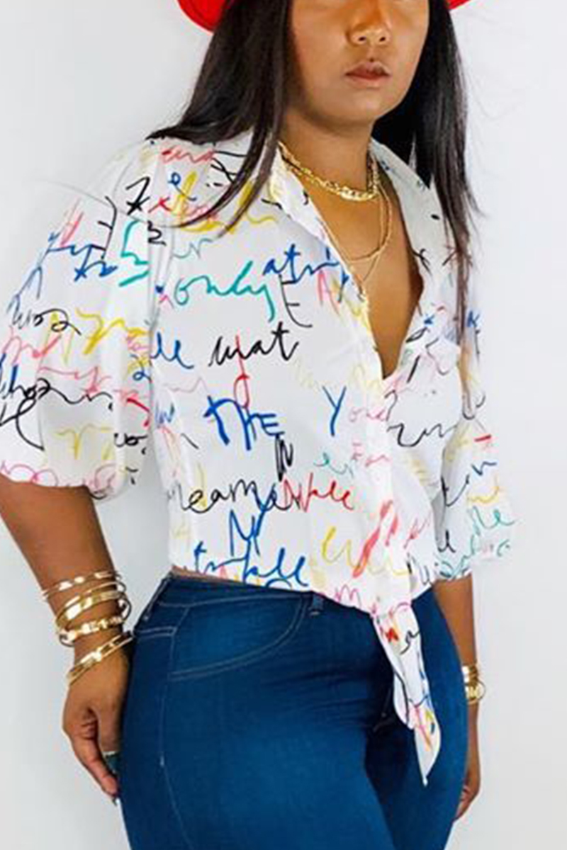 Autumn New Casual Print Irregular White Shirt