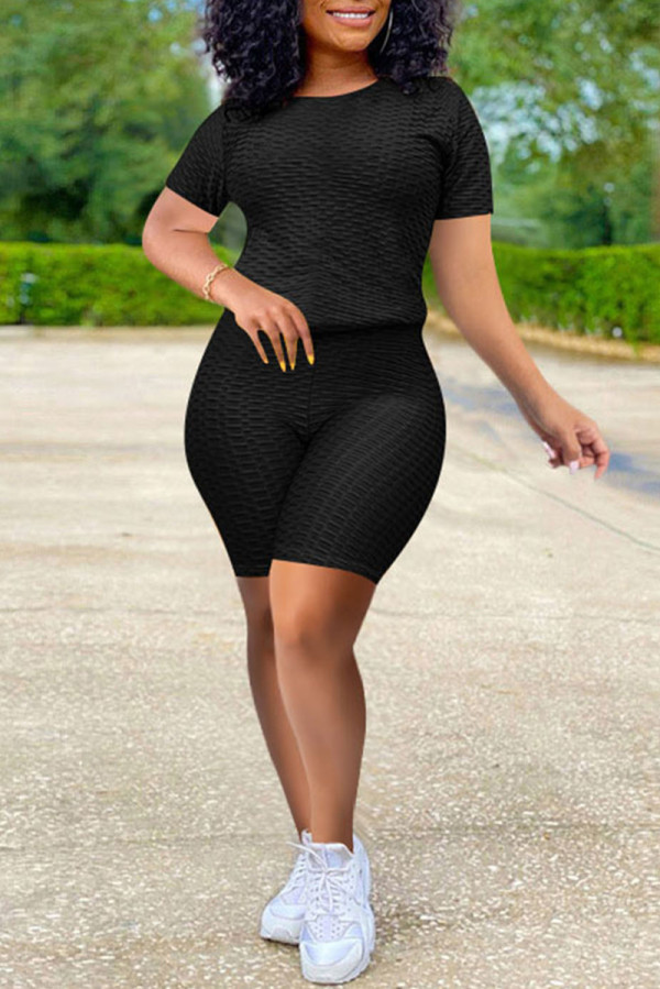 Wholesale Royal Blue Fashion Casual Solid Basic O Neck Short Sleeve Two ...