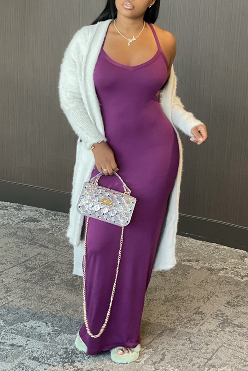 Wholesale Purple Sexy Casual Solid Backless Spaghetti Strap Sleeveless