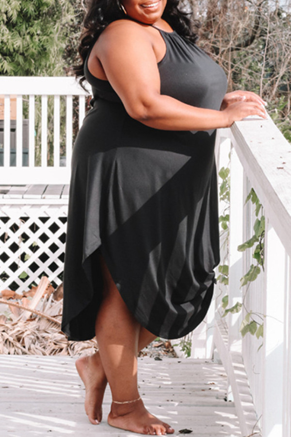 Wholesale Black Sexy Casual Plus Size Solid Backless O Neck Sleeveless ...