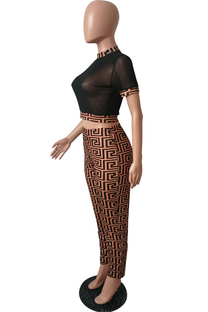 Sexy Mesh See-through Patchwork Two Pieces White Long Pants Set