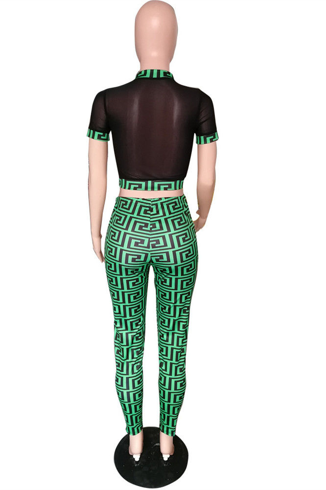 Sexy Mesh See-through Patchwork Two Pieces White Long Pants Set