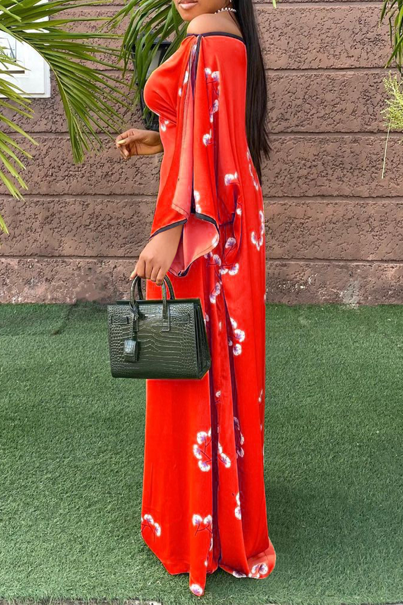 Wholesale Red Casual Print Patchwork Strapless Straight Dresses K29566 ...
