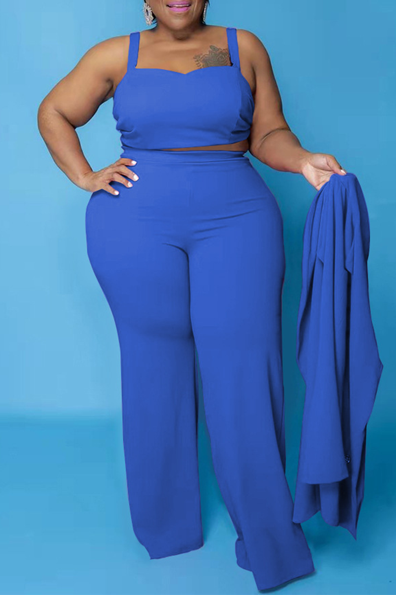 Wholesale Royal Blue Casual Solid Patchwork Plus Size Two Pieces K30062 ...