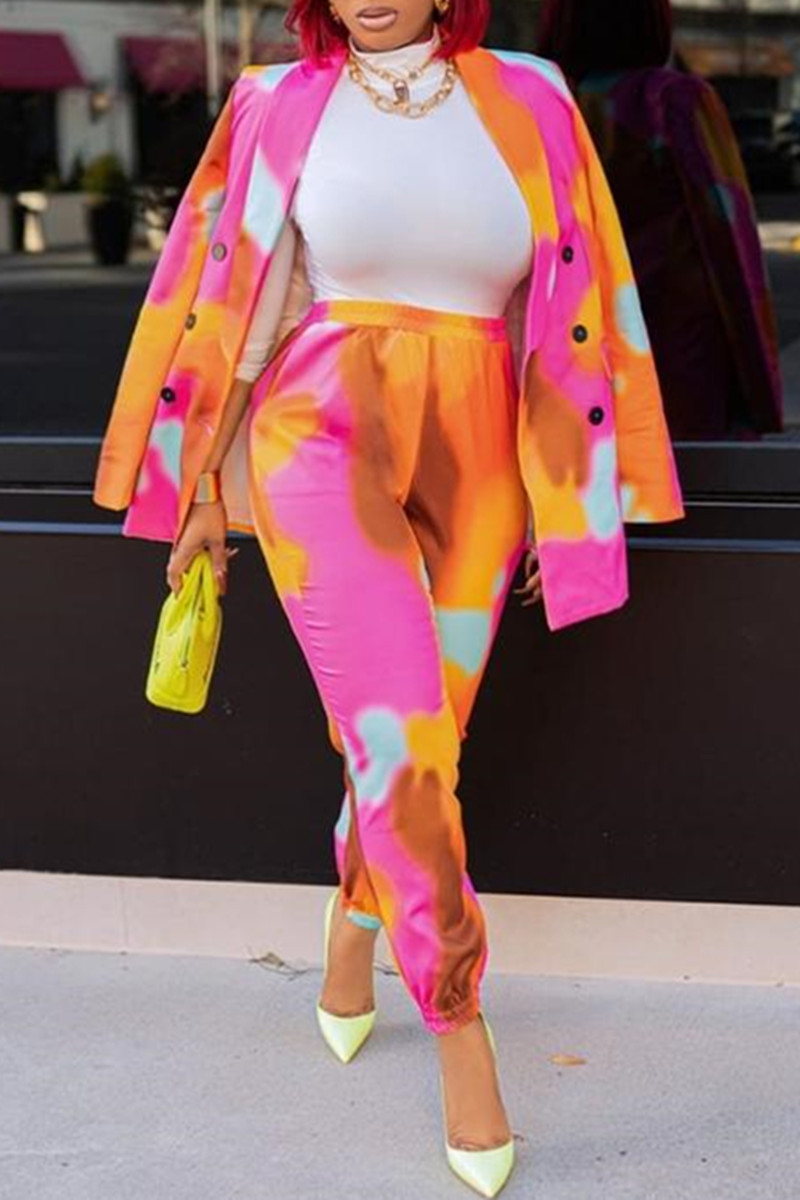 Wholesale Yellow Fashion Casual Print Cardigan Pants Turndown Collar