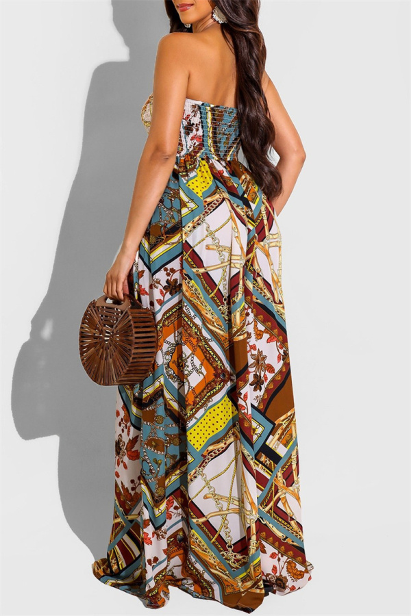 Wholesale Purplish Blue Fashion Sexy Print Backless Strapless Regular