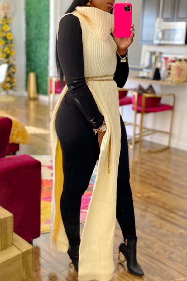 Wholesale Red Fashion Casual Solid Slit Turtleneck Sleeveless Dress ...