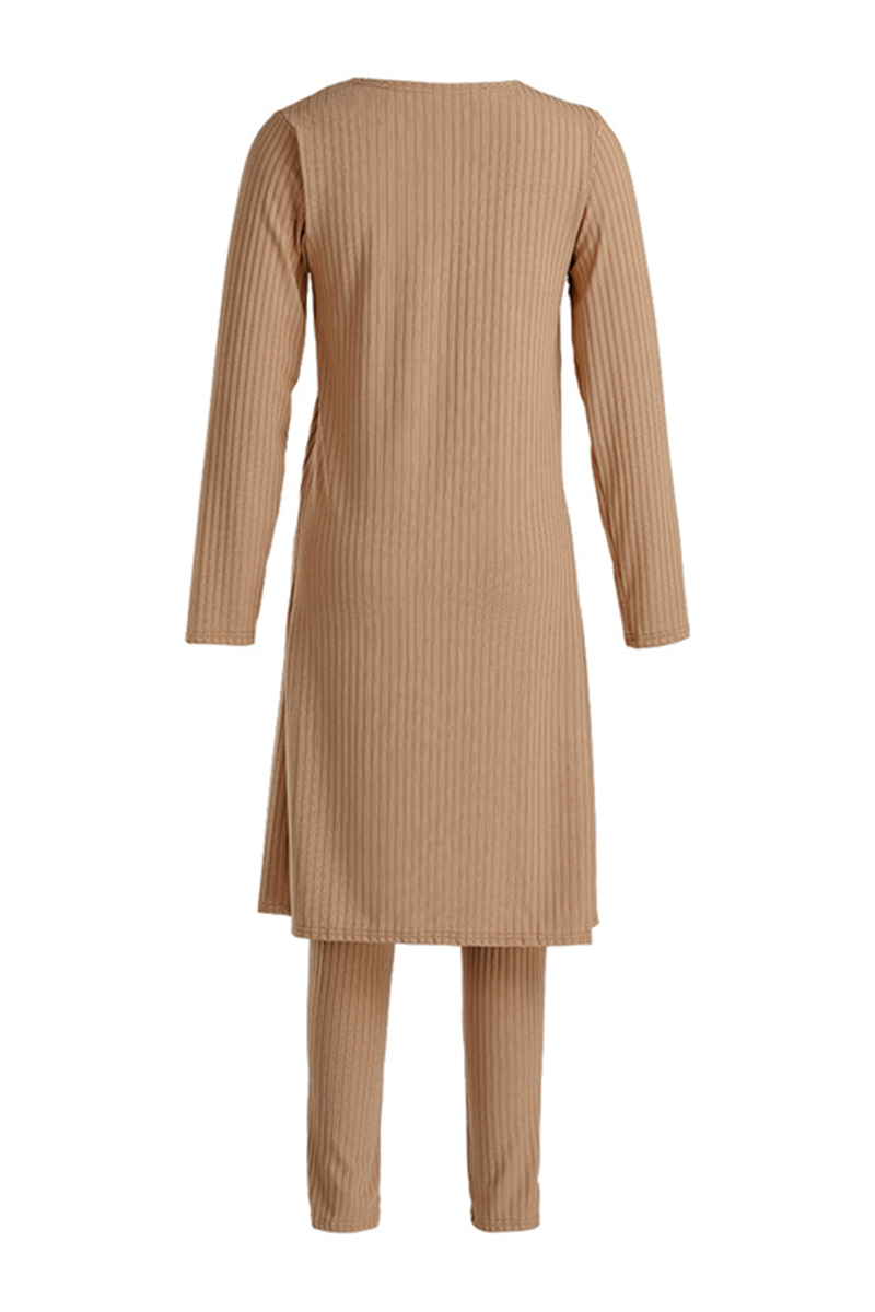 Khaki Fashion Solid Cardigan Pants Long Sleeve Two Pieces Two Pieces