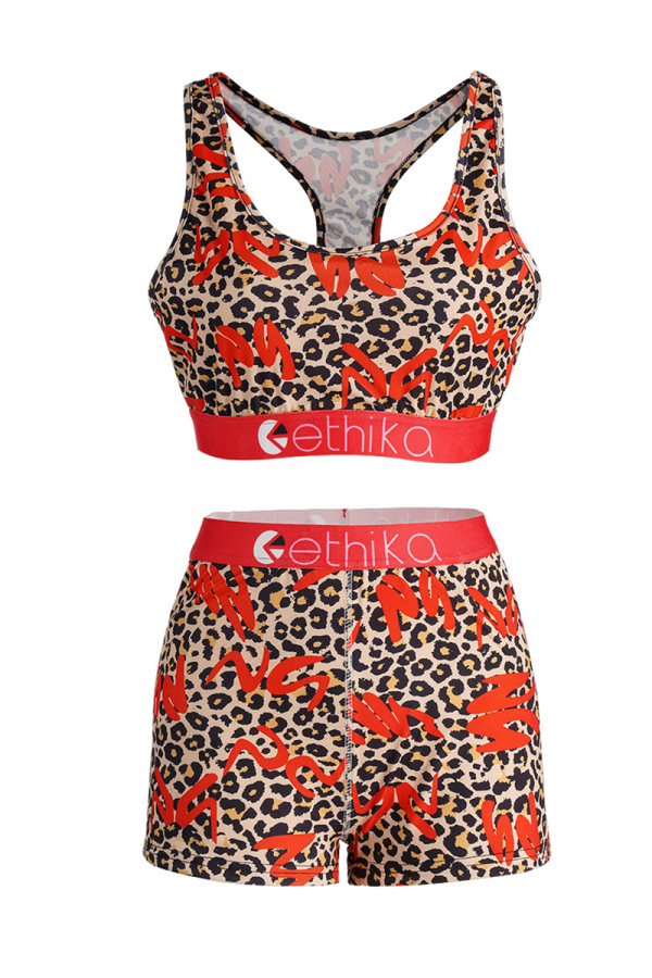 Fashion Sexy Printed Vest Shorts Red Set