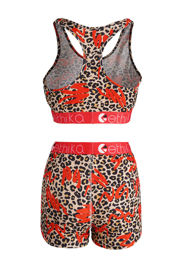 Fashion Sexy Printed Vest Shorts Red Set
