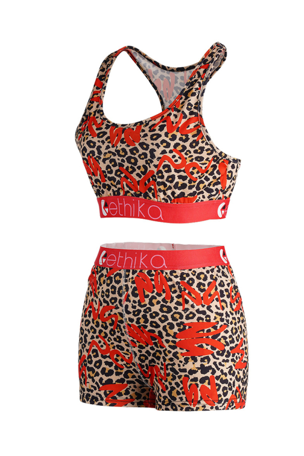 Fashion Sexy Printed Vest Shorts Red Set