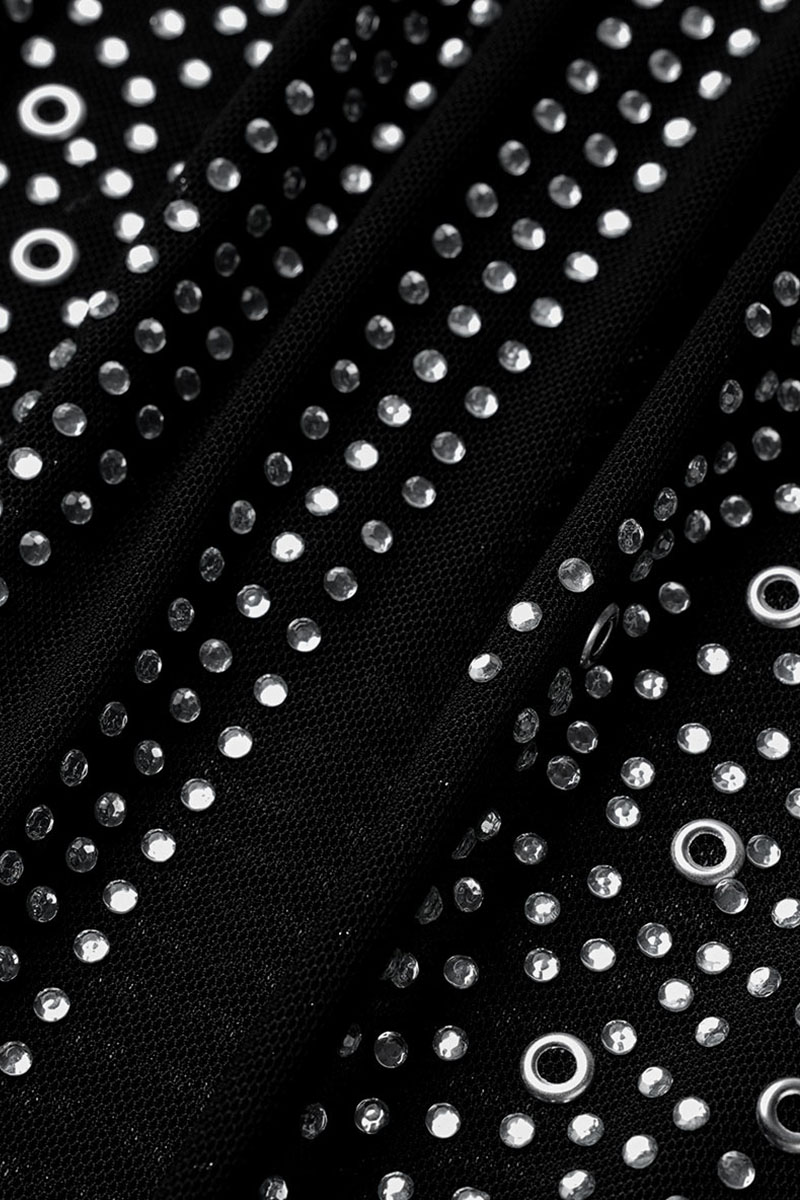 Wholesale Black Sexy Round Neck See Through Hot Drilling Decorative One