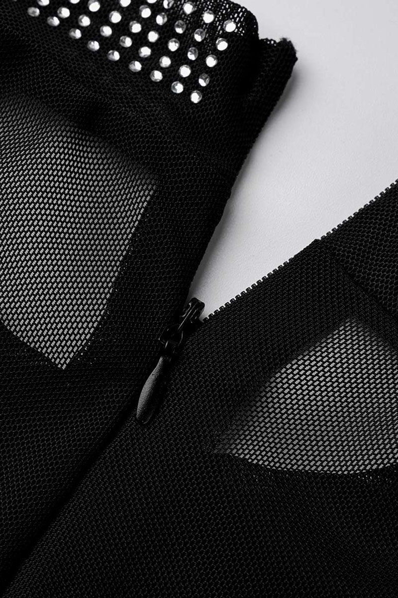 Wholesale Black Sexy Round Neck See Through Hot Drilling Decorative One