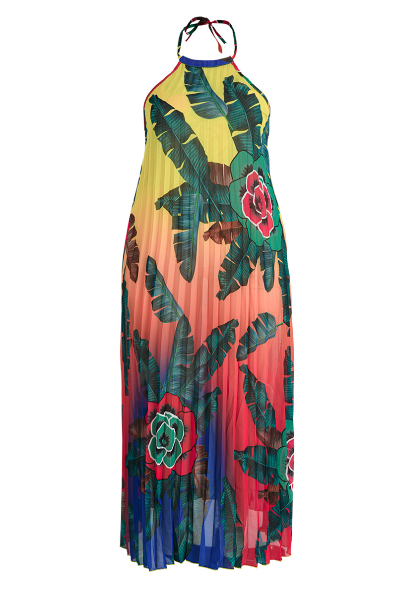 Wholesale Purple Fashion Sexy Plus Size Print Backless Fold O Neck