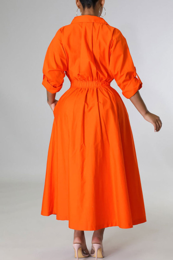 Wholesale Orange Casual Solid Patchwork Buckle Turndown Collar Shirt