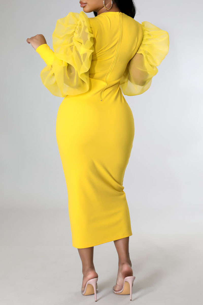 Wholesale Yellow Fashion Casual Solid Patchwork O Neck Long Sleeve