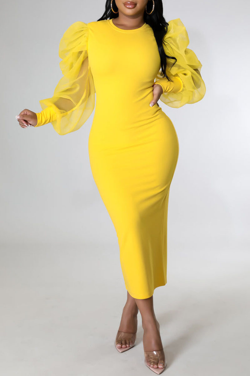 Wholesale Yellow Fashion Casual Solid Patchwork O Neck Long Sleeve