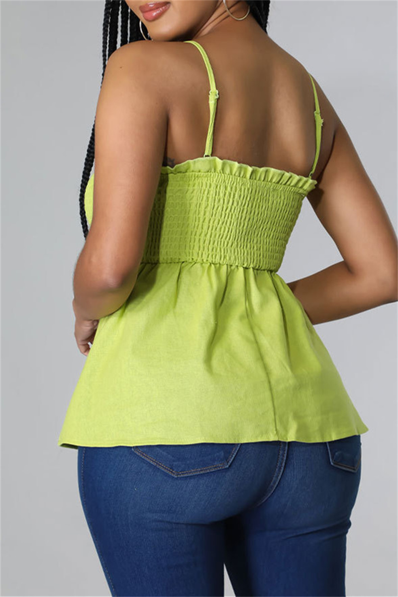 Wholesale Light Green Sexy Casual Solid Backless Spaghetti Strap Tops ...