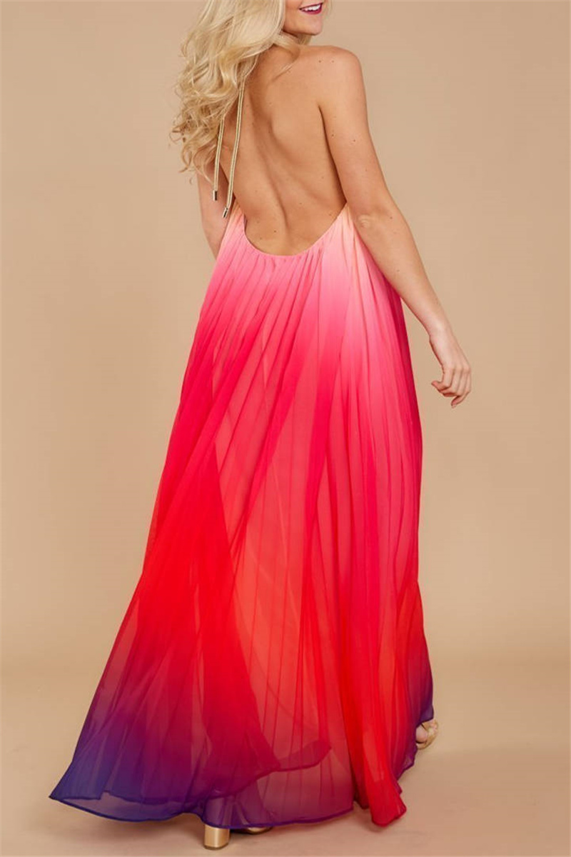 Wholesale Pink Fashion Casual Gradual Change Print Backless Halter ...