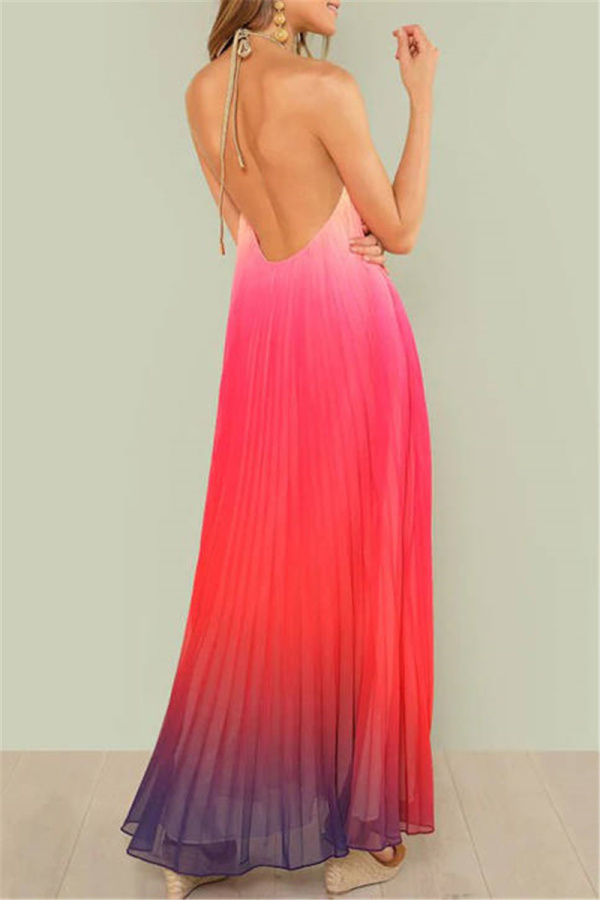 Wholesale Pink Fashion Casual Gradual Change Print Backless Halter ...