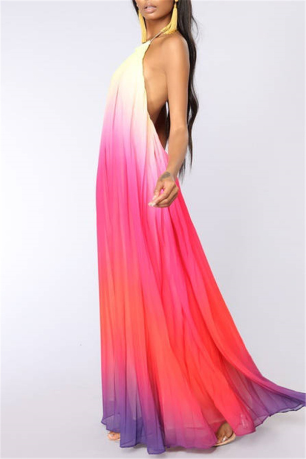 Wholesale Pink Fashion Casual Gradual Change Print Backless Halter ...