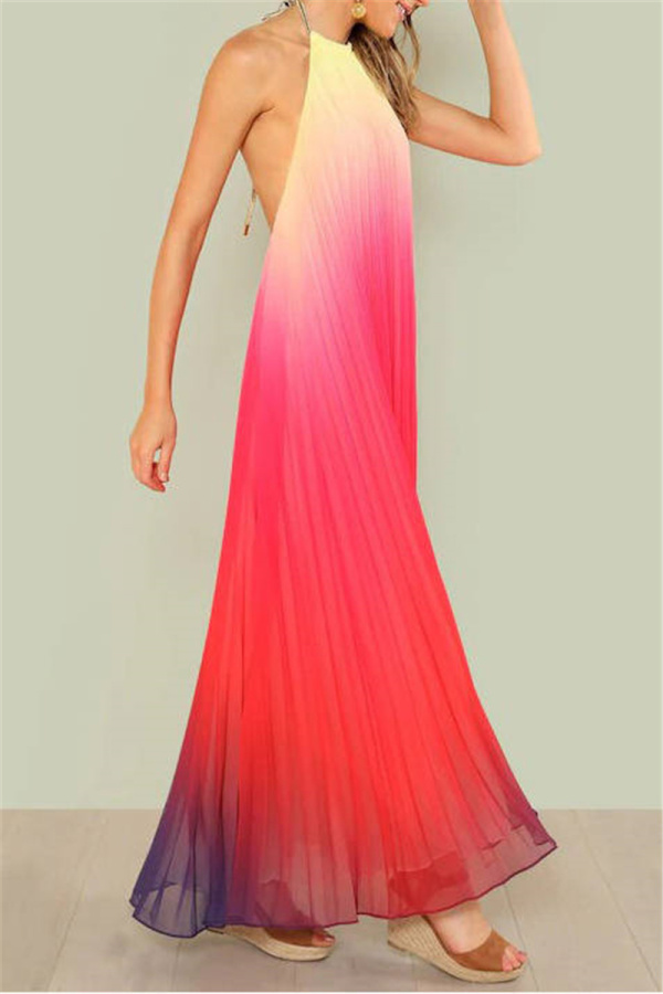 Wholesale Pink Fashion Casual Gradual Change Print Backless Halter ...