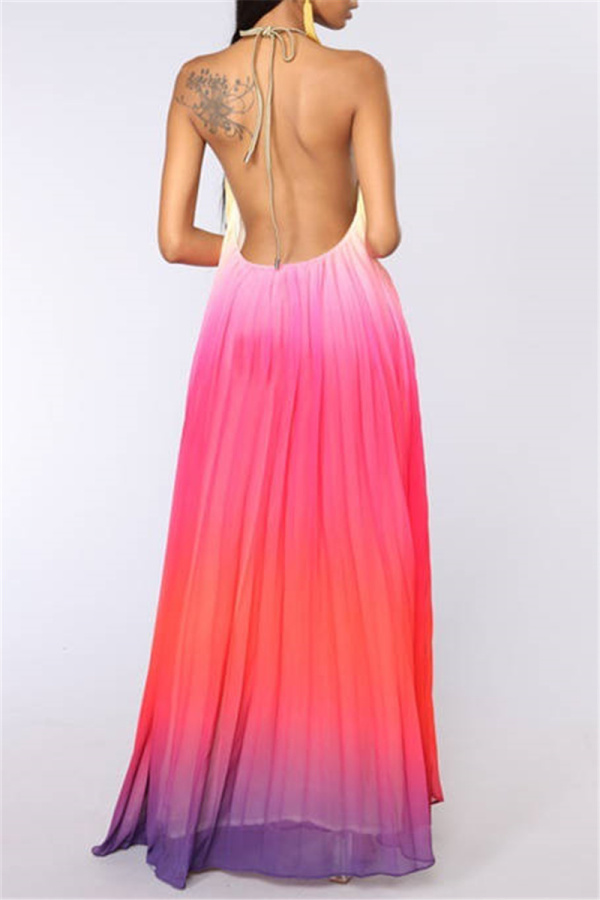 Wholesale Pink Fashion Casual Gradual Change Print Backless Halter ...
