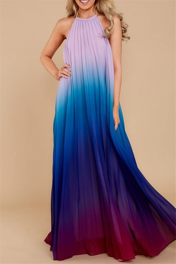 Wholesale Pink Fashion Casual Gradual Change Print Backless Halter ...