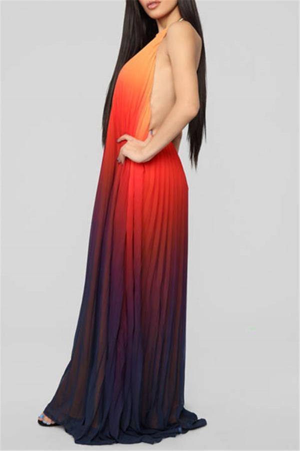 Wholesale Pink Fashion Casual Gradual Change Print Backless Halter ...