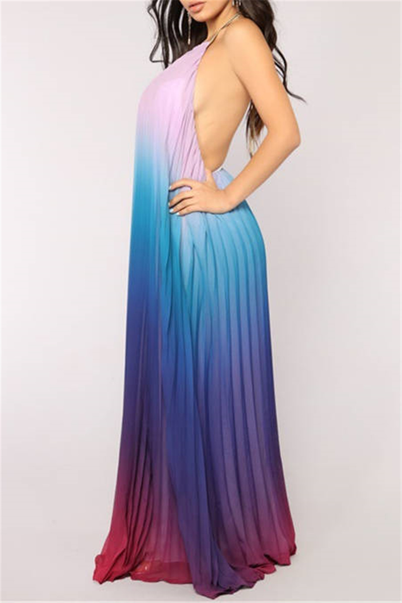 Wholesale Pink Fashion Casual Gradual Change Print Backless Halter ...