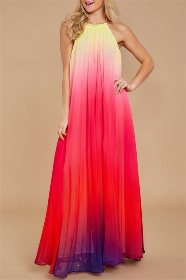 Wholesale Pink Fashion Casual Gradual Change Print Backless Halter ...