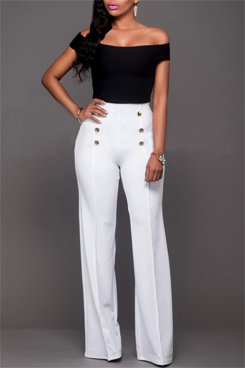 Wholesale White Fashion Casual Solid Patchwork Regular High Waist ...