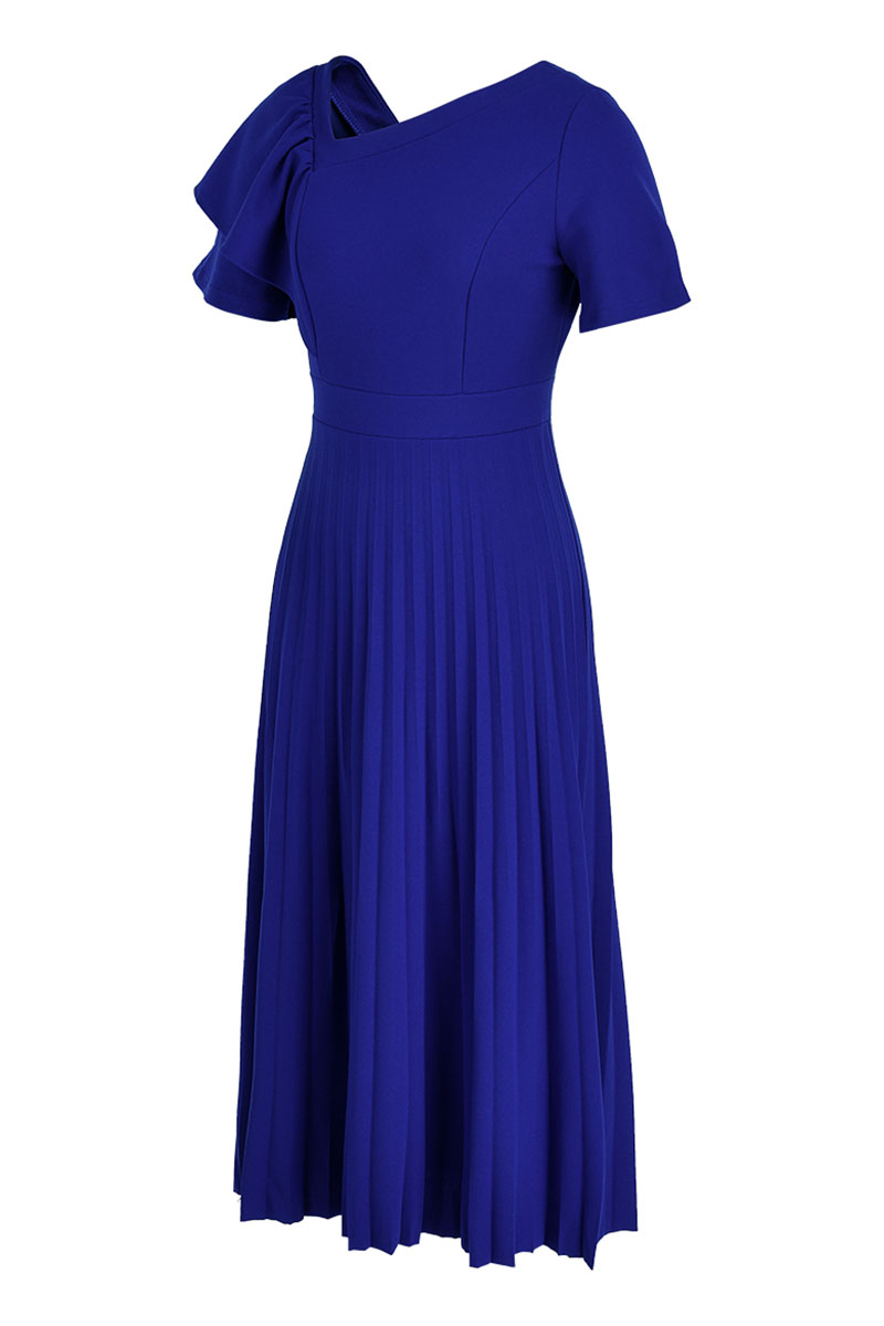 Wholesale Blue Casual Solid Patchwork Flounce Fold Asymmetrical Collar ...