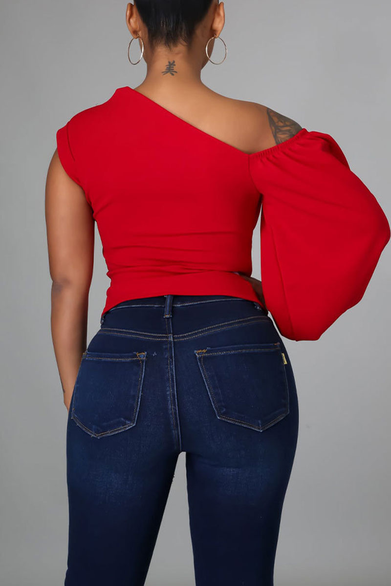 Wholesale Red Fashion Casual Solid Patchwork Asymmetrical Oblique ...