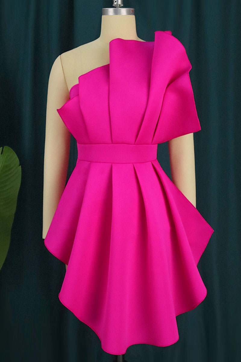 Wholesale Rose Red Sexy Solid Patchwork Flounce Fold Asymmetrical ...